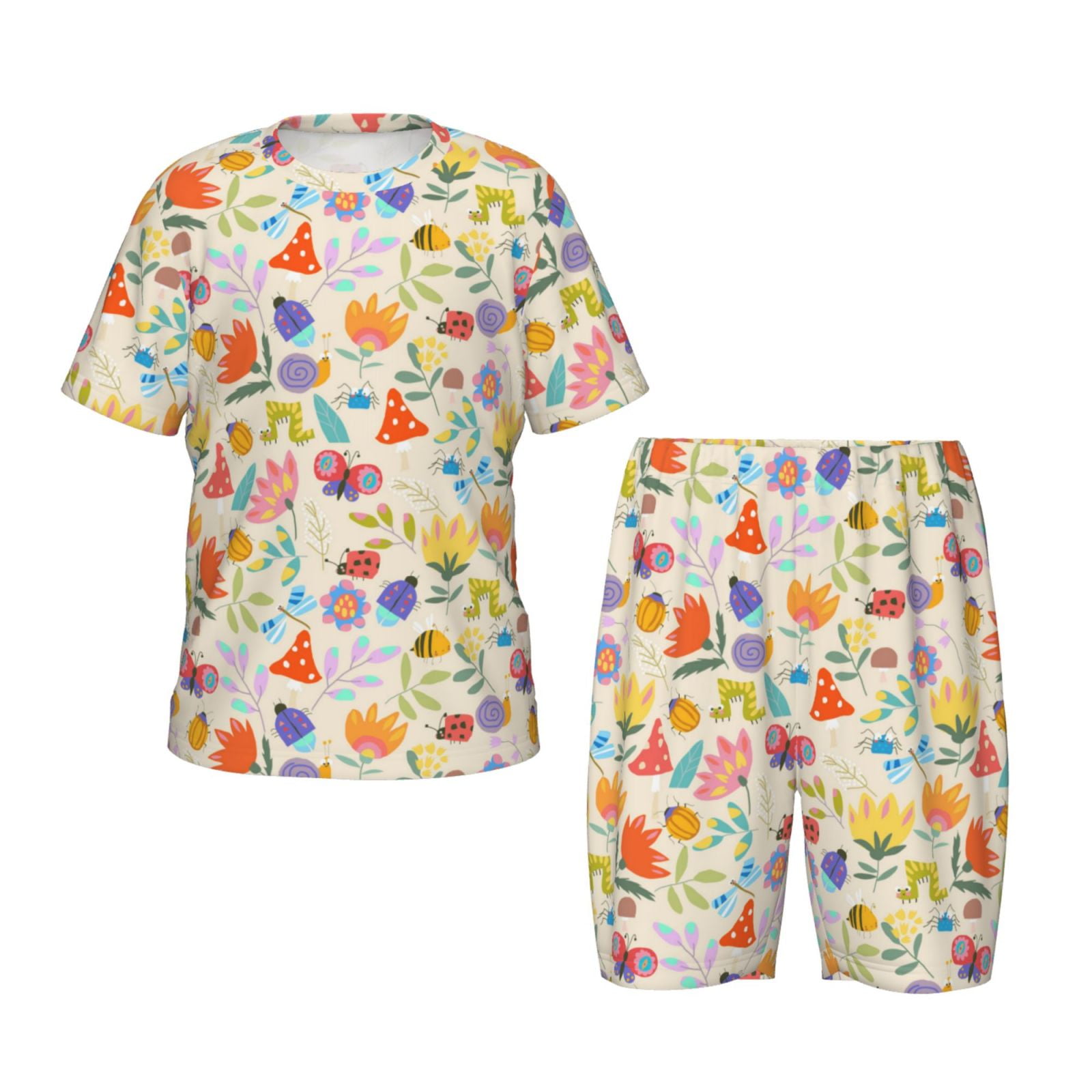 Balery Insects In Plants Pattern Kids’ Short-Sleeved Pajama Set – Soft Cotton Sleepwear ...