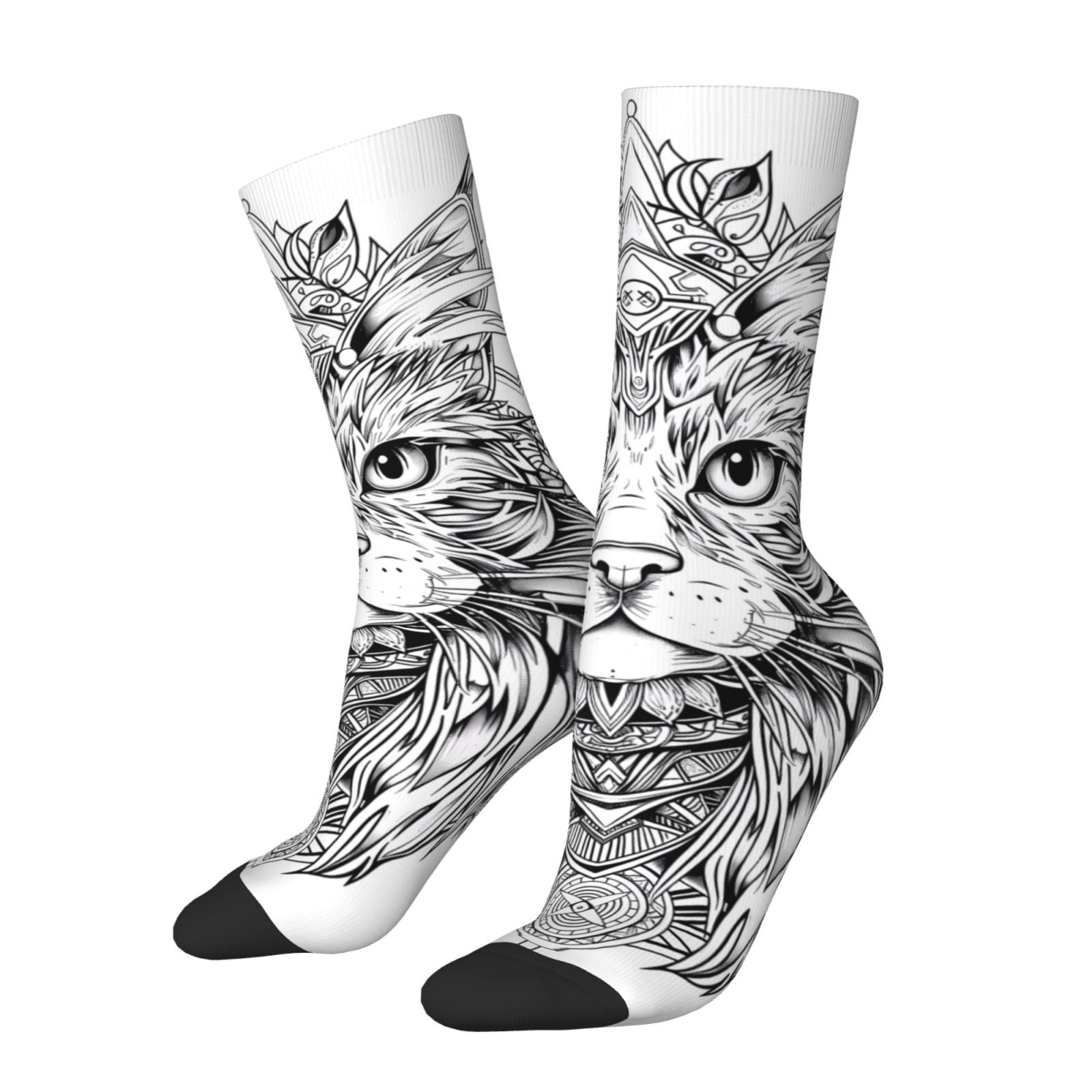 Balery Intricate Cat Mandala Pattern Crew Socks Unisex– Soft ...