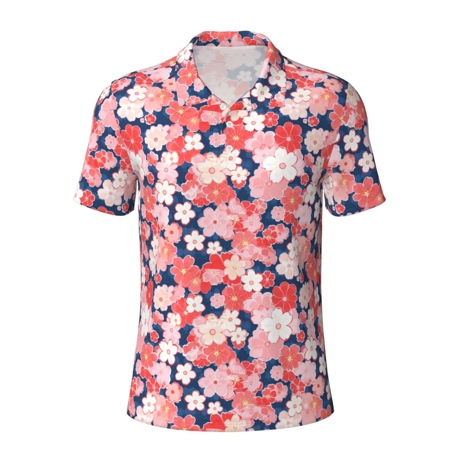 Balery Japanese Cherry Blossoms Printed Men’s Short Sleeve Polo Shirt ...