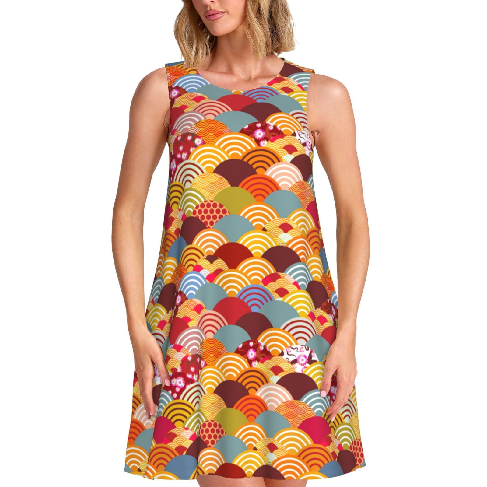 Balery Japanese Style Fish Scales Pattern Women’s Summer Dresses ...