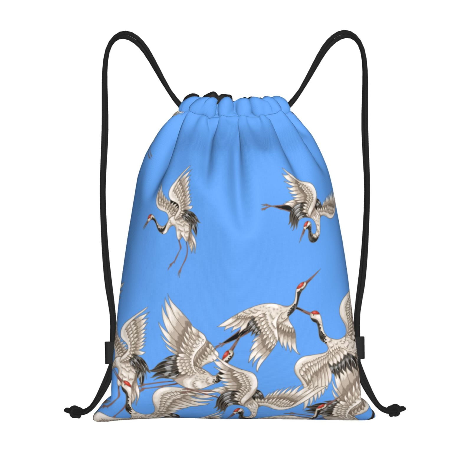 Balery Japanese White Cranes Pattern Drawstring Backpack Bag Sport Gym ...
