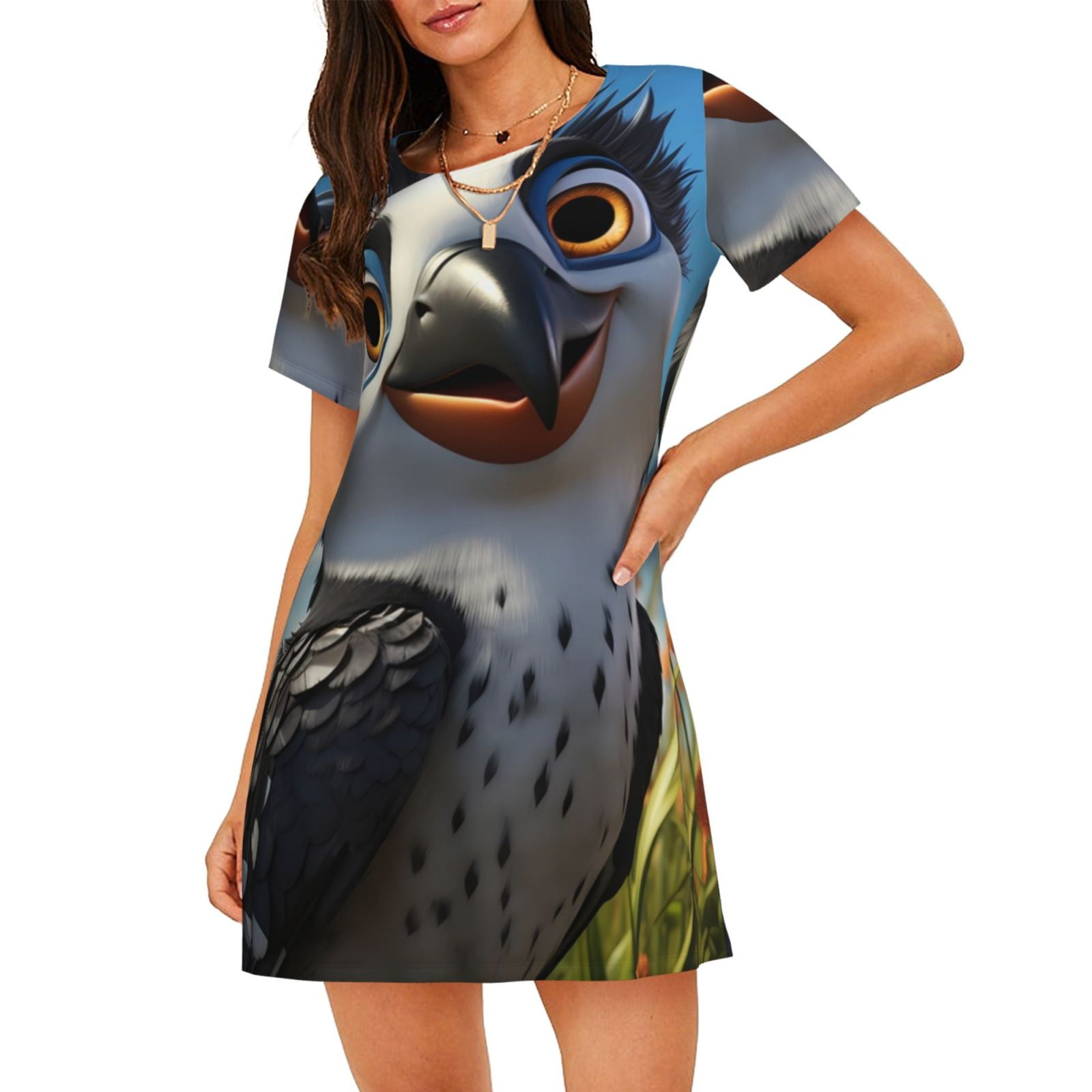 Balery Joyful Animated Bird Pattern Womens Short Sleeve Sleepshirt ...