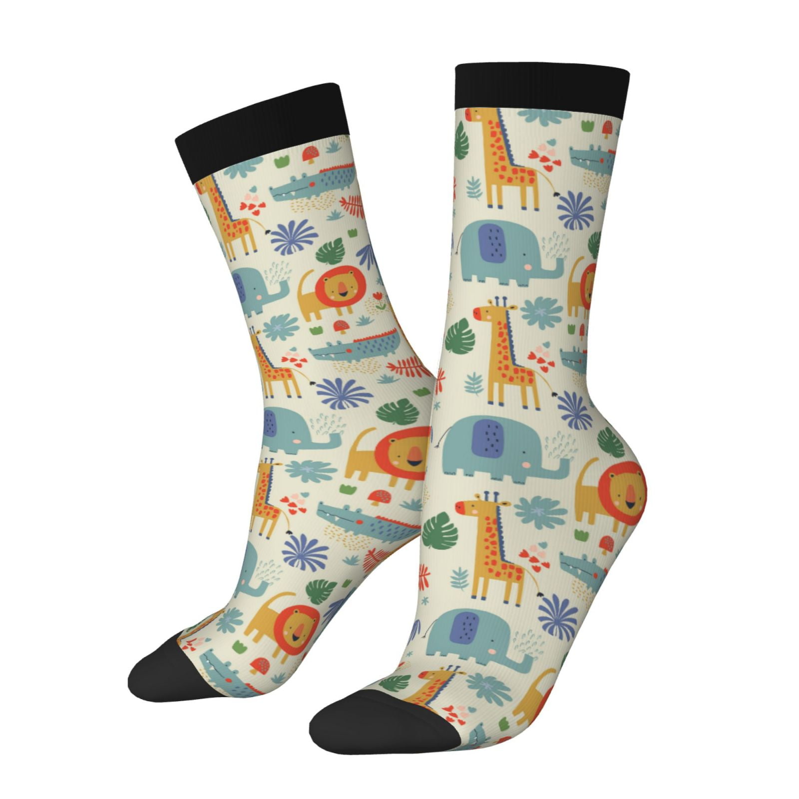 Balery Jungle Animals Pattern Crew Socks Unisex– Soft & Breathable ...