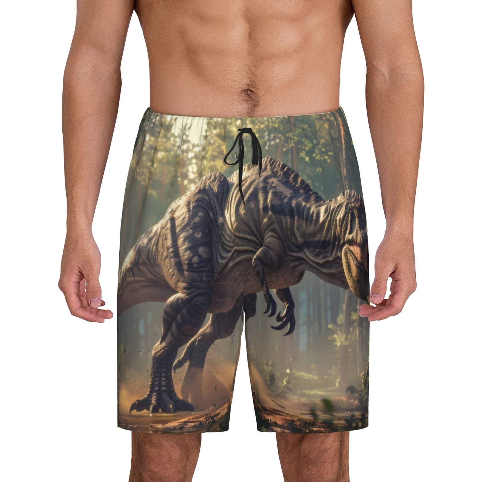 Balery Jungle Dinosaur Men's Cotton Knit Pajama Shorts Waistband ...