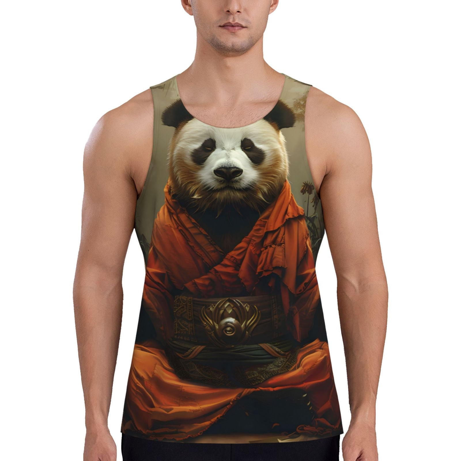 Balery Jungle Meditating Panda Pattern Men's Workout Tank Top Gym ...