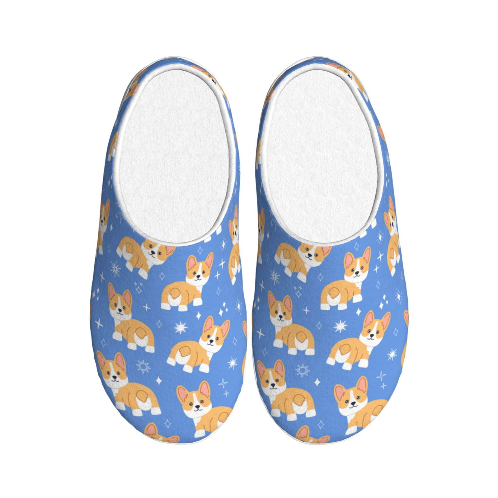 Balery Kawaii Corgi Pattern Women's Fuzzy Memory Foam Slippers Fluffy ...
