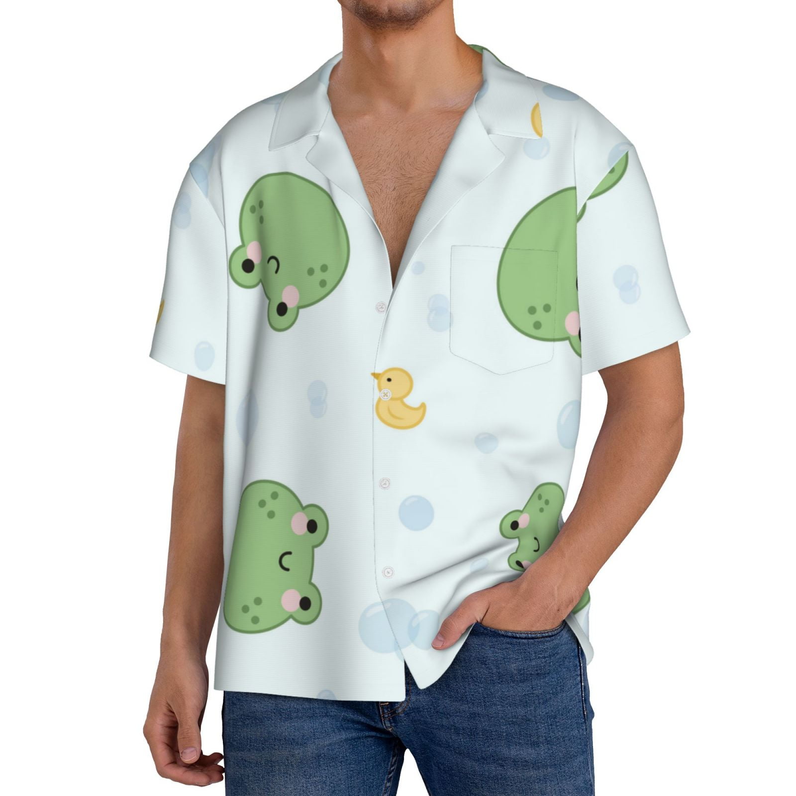 Balery Kawaii Frogs Men's Casual Button Down Shirt Short Sleeve ...