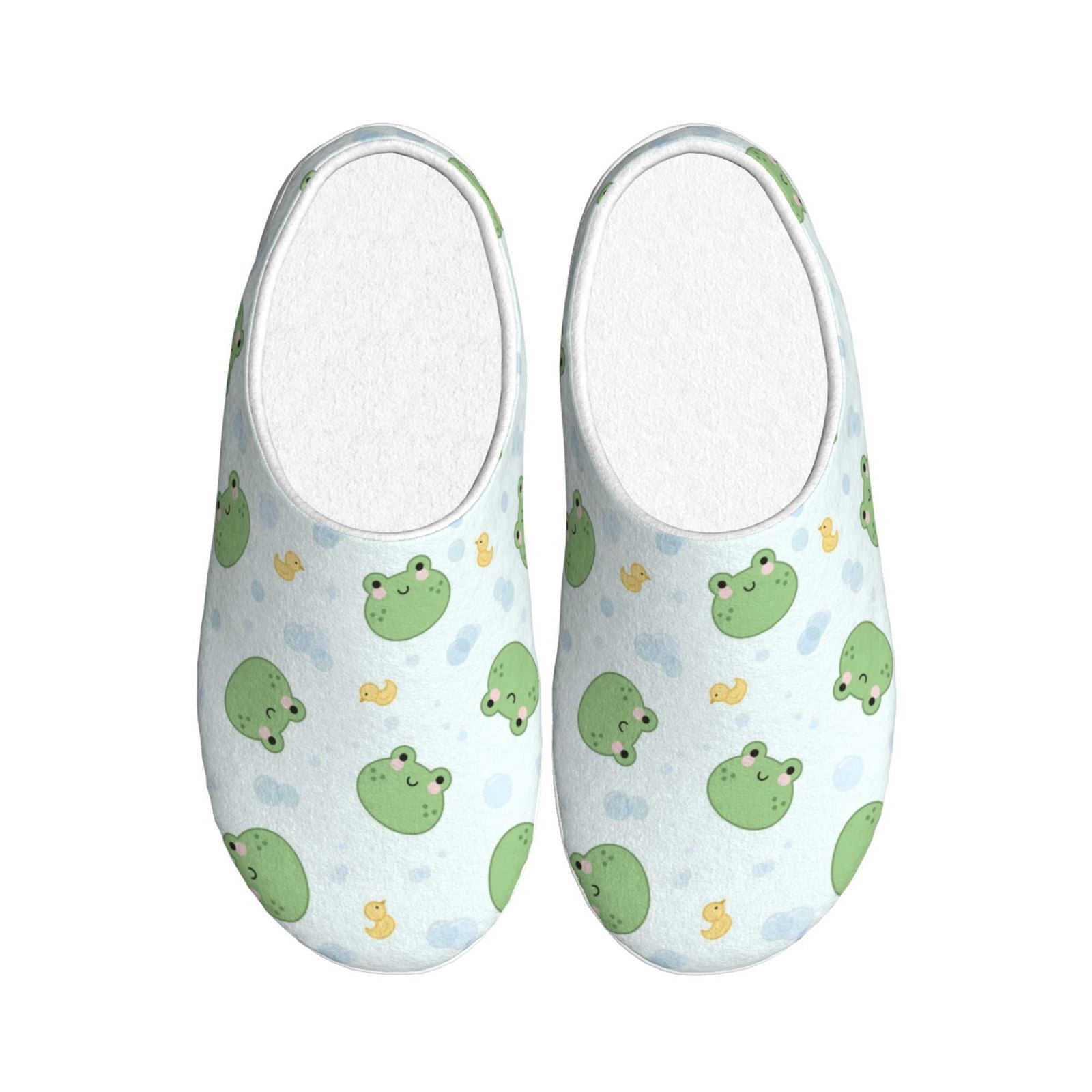 Balery Kawaii Frogs Pattern Women's Fuzzy Memory Foam Slippers Fluffy ...