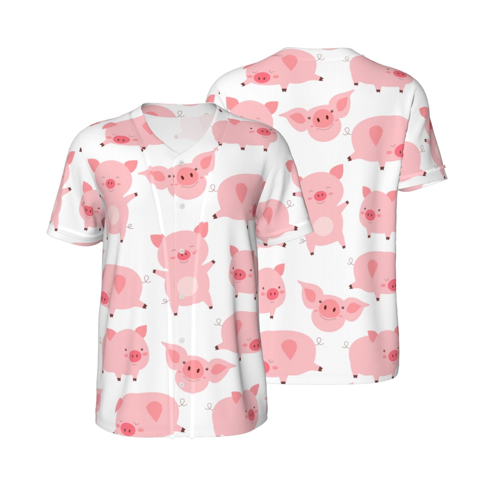 Balery Kawaii Pigs Baseball Jersey for Men Casual Button Down Shirts ...