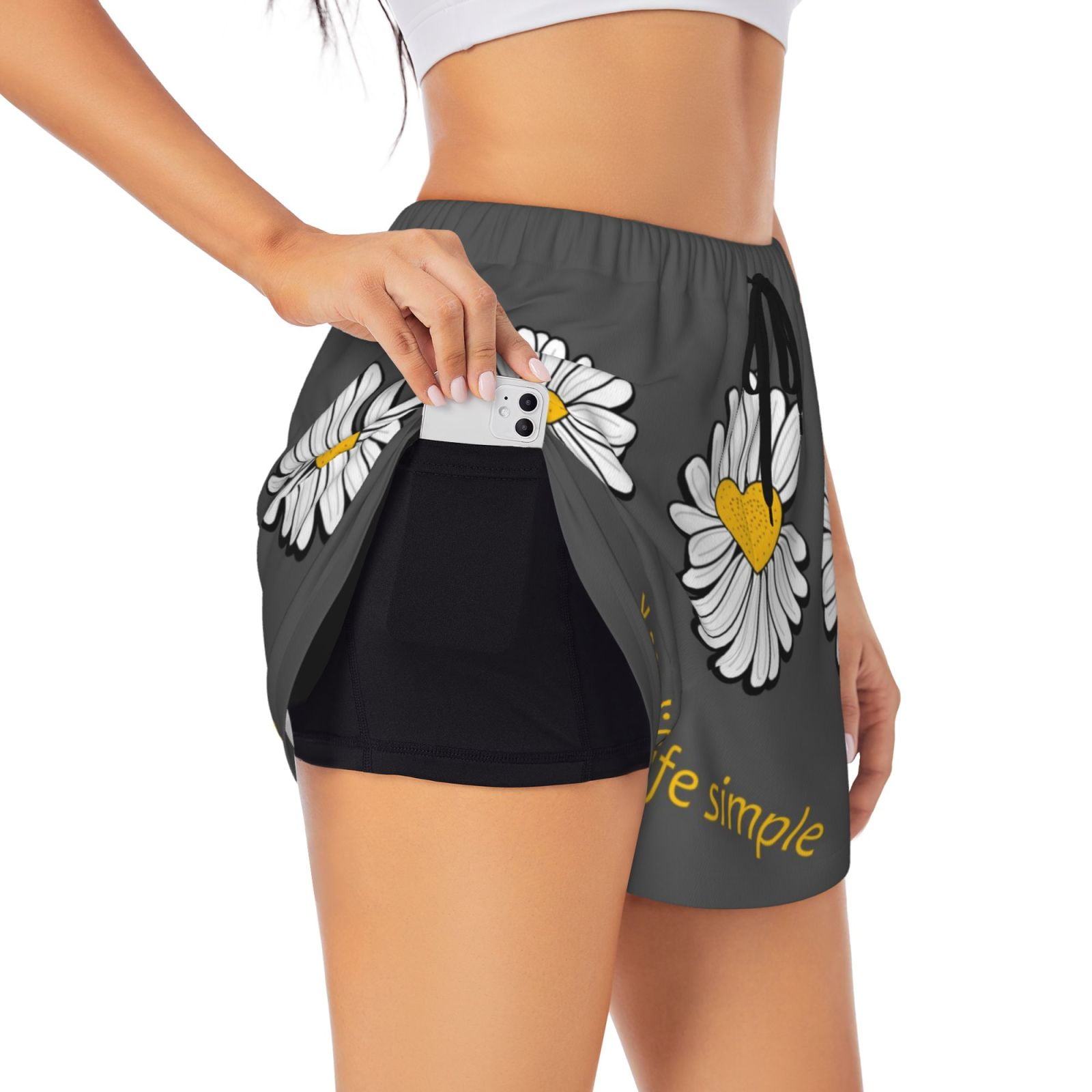 Balery Keep Life Simple Daisy Flower Pattern Women's Running Shorts ...