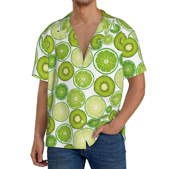 Balery Kiwi Lemon Men's Casual Button Down Shirt Short Sleeve Textured ...