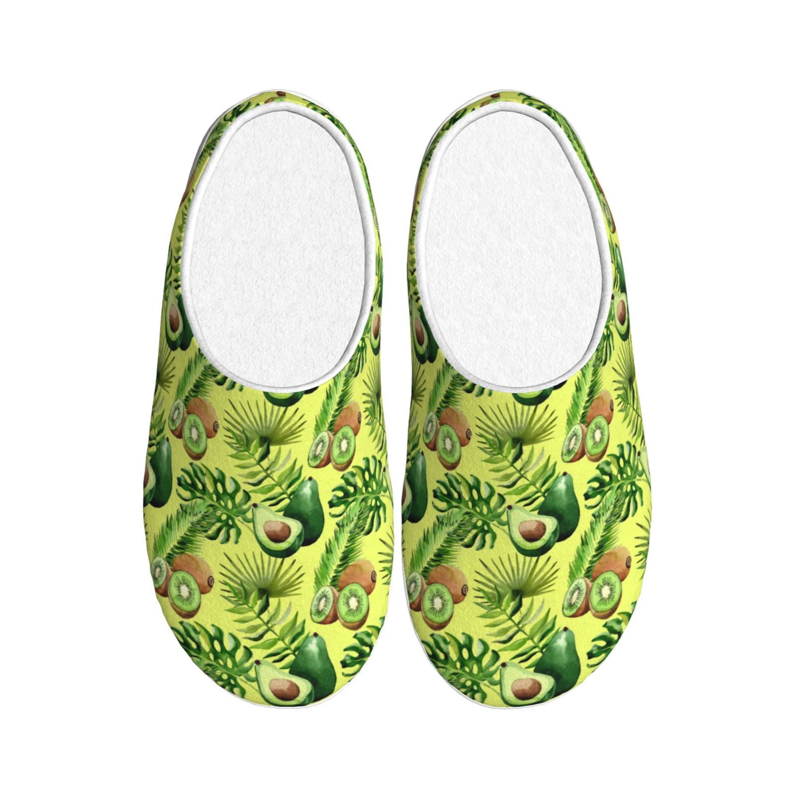 Balery Kiwi and Avocado Pattern Women's Fuzzy Memory Foam Slippers ...