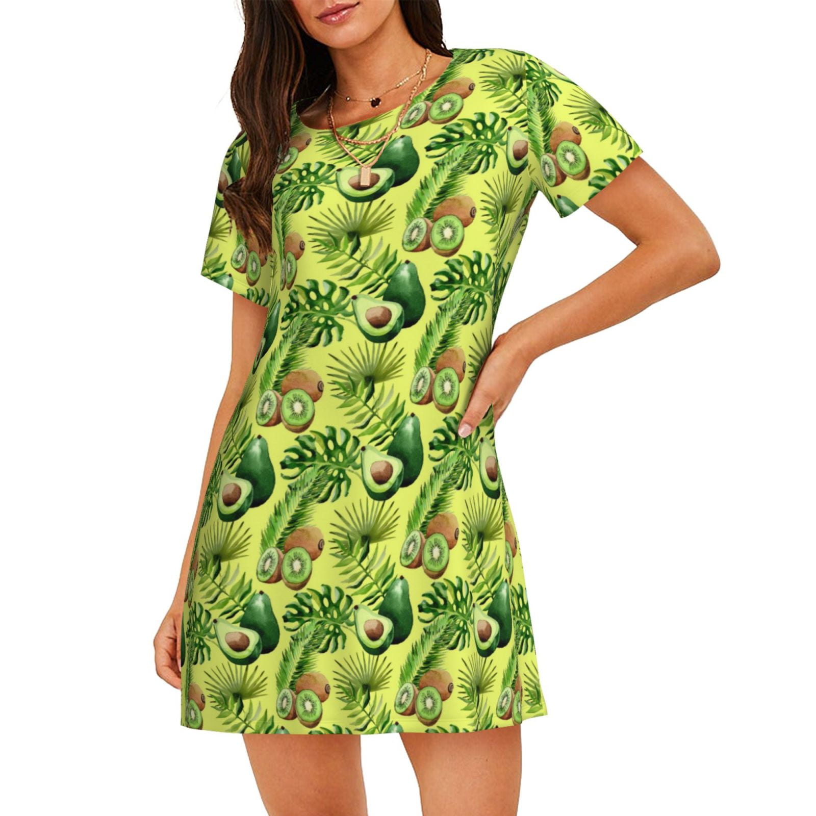 Balery Kiwi and Avocado Pattern Womens Short Sleeve Sleepshirt ...