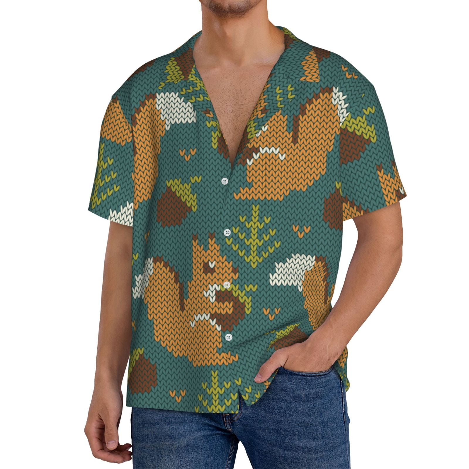 Balery Knitted Woodland Squirrel Men's Casual Button Down Shirt Short ...
