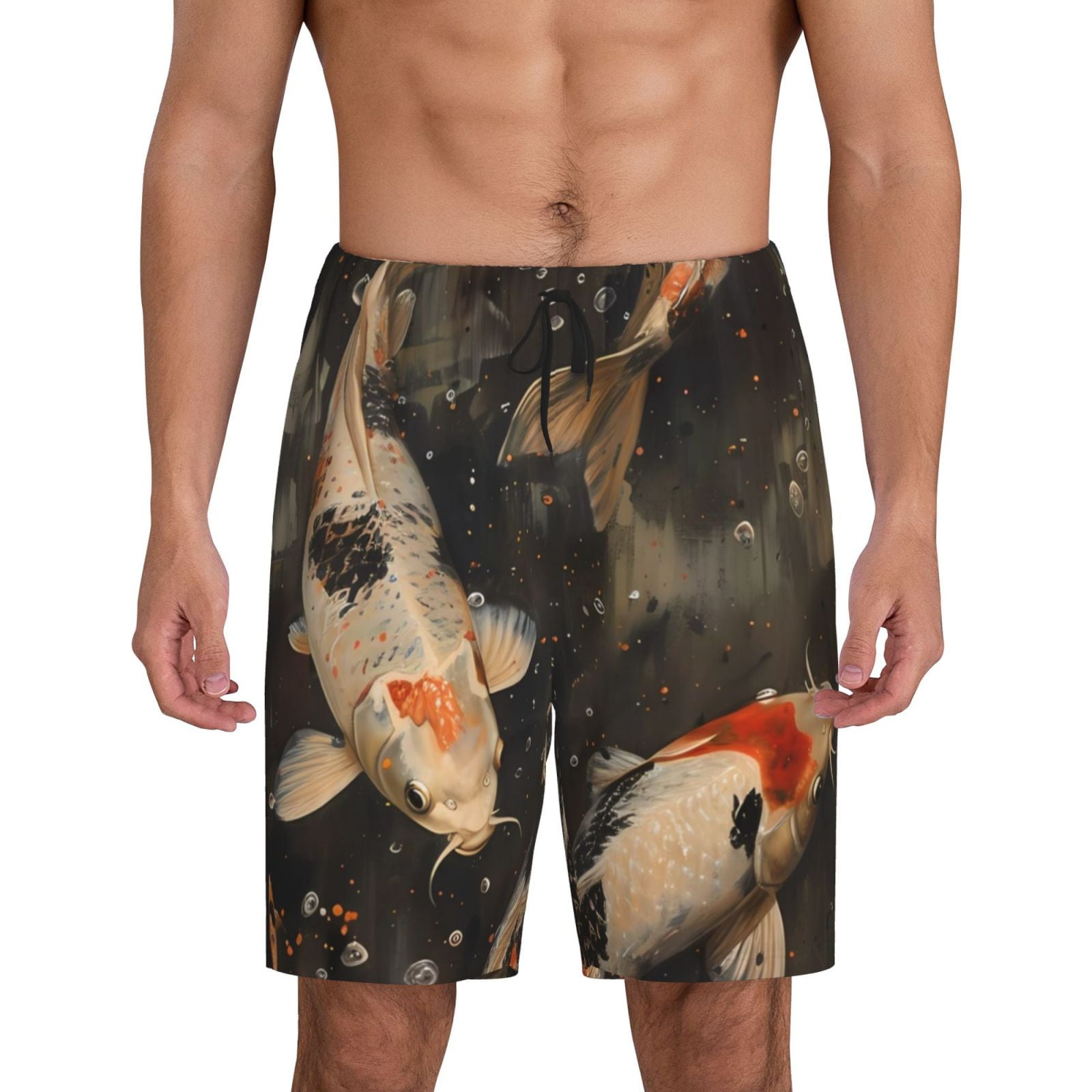 Balery Koi Fish Tranquility Men's Cotton Knit Pajama Shorts Waistband & Pockets,Short Pajama ...