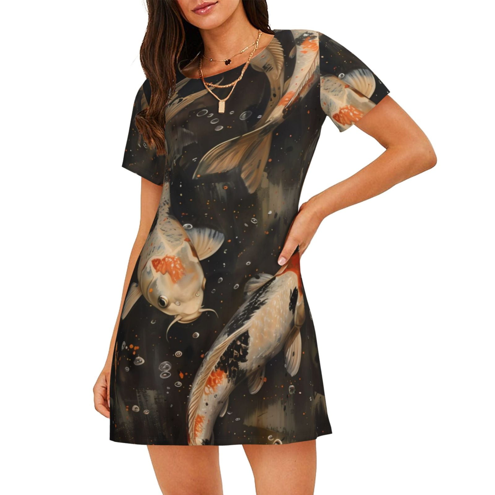 Balery Koi Fish Tranquility Pattern Womens Short Sleeve Sleepshirt ...