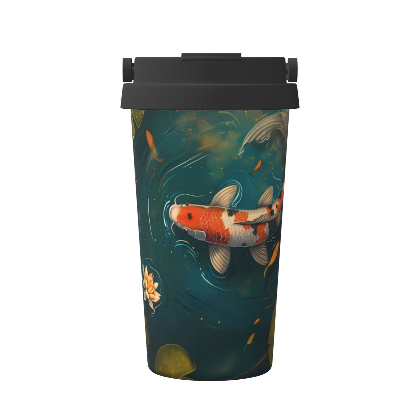 Balery Koi Pond Lilies Pattern Insulated Coffee Travel Mug Stainless ...