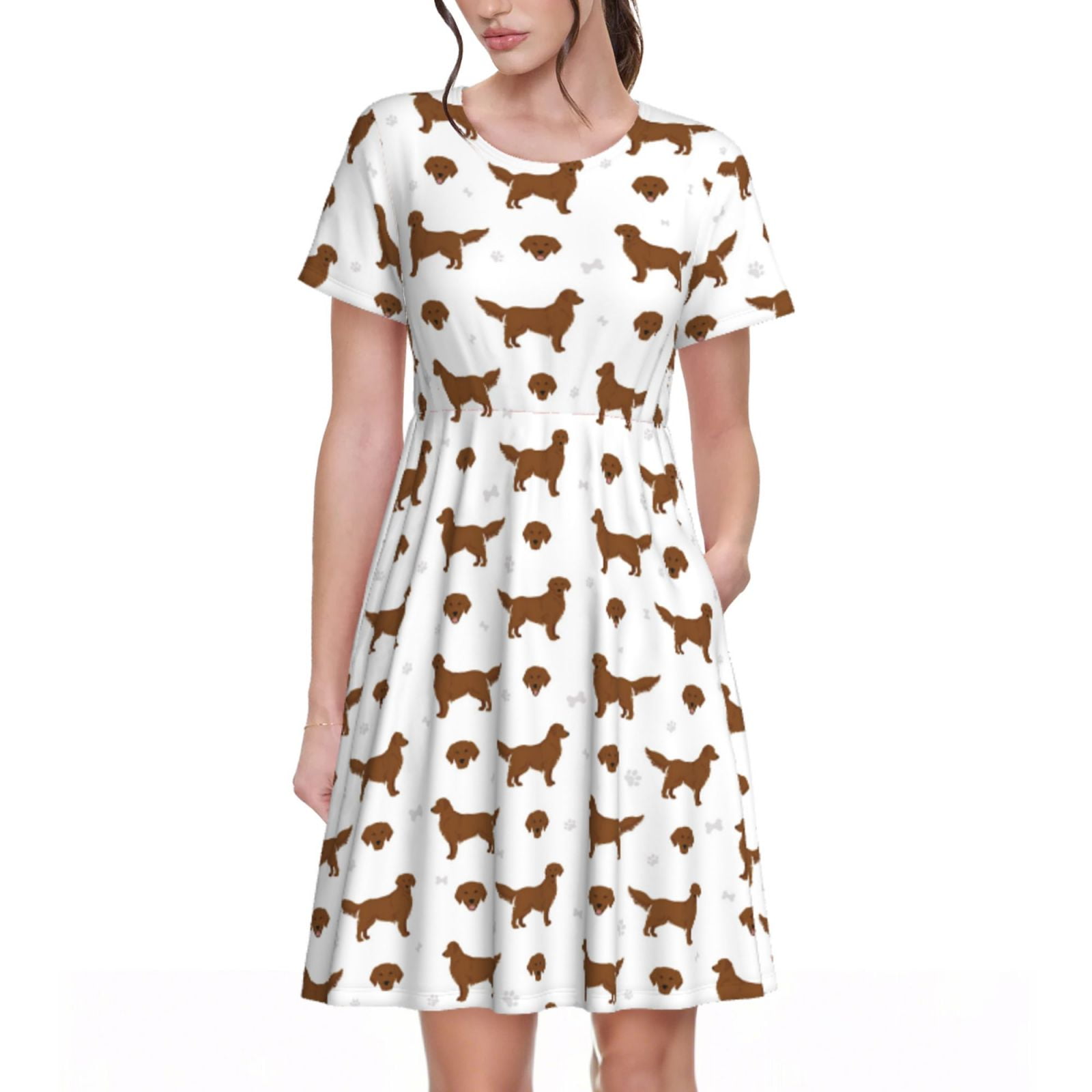 Balery Labrador Retriever Dog Pattern Womens Dresses Loose Short sleeve ...