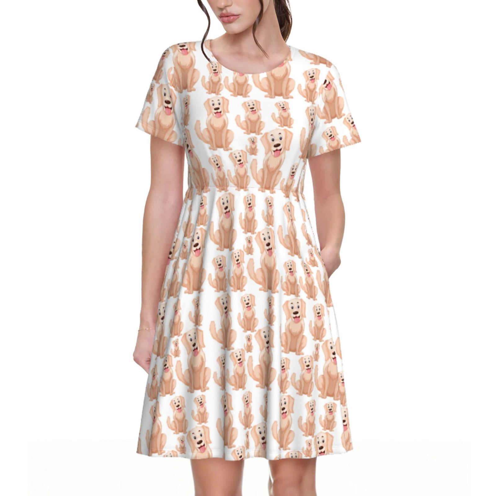 Balery Labrador Retriever Dog Pattern Womens Dresses Loose Short sleeve ...