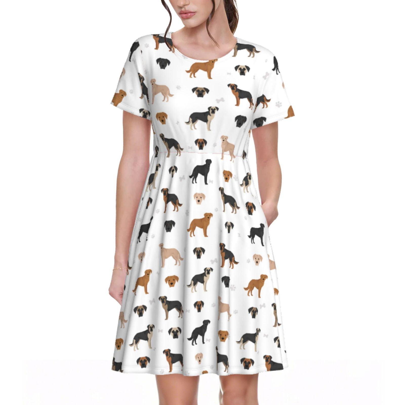 Balery Labrador Retriever Dog Pattern Womens Dresses Loose Short sleeve ...