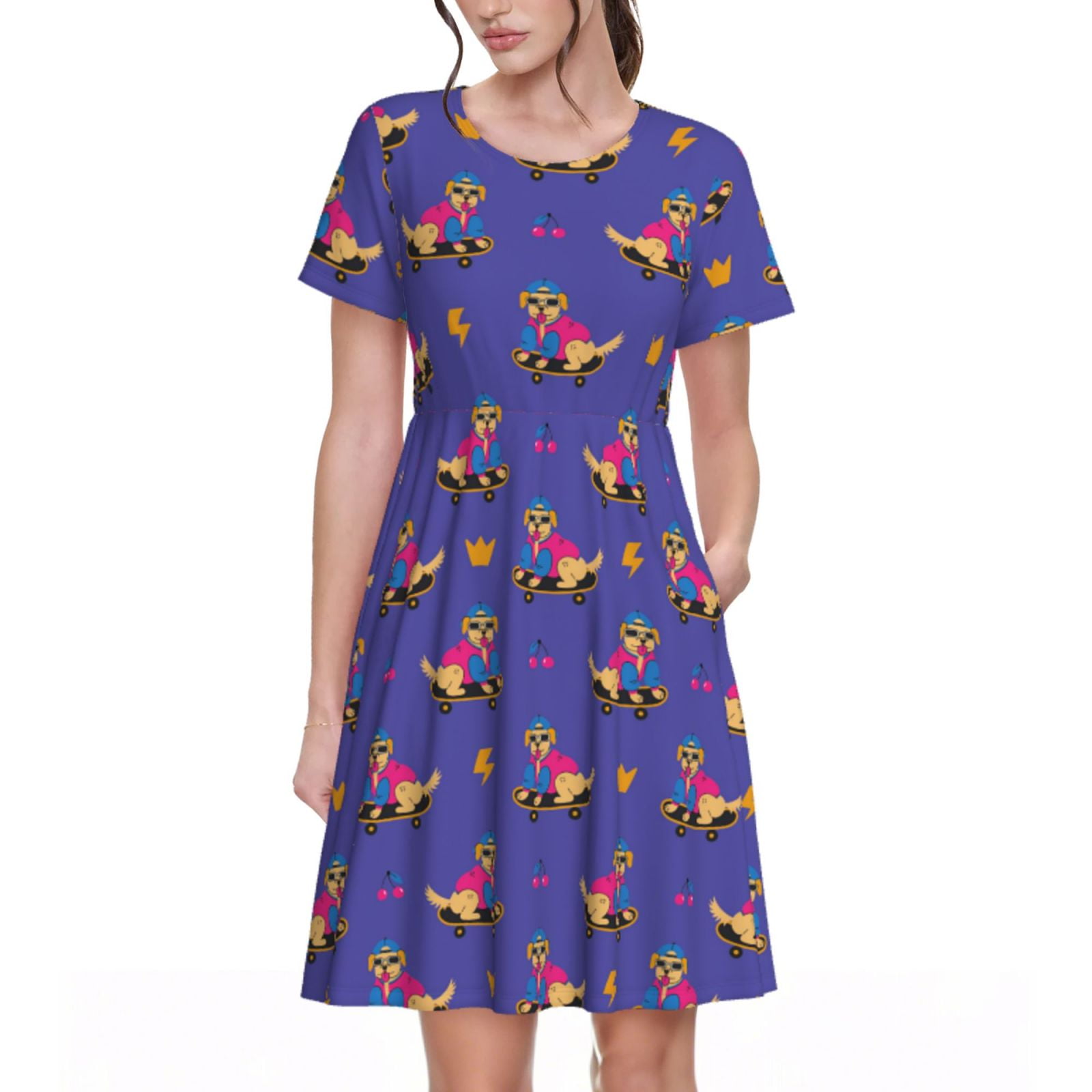 Balery Labrador Retriever Dog Pattern Womens Dresses Loose Short sleeve ...