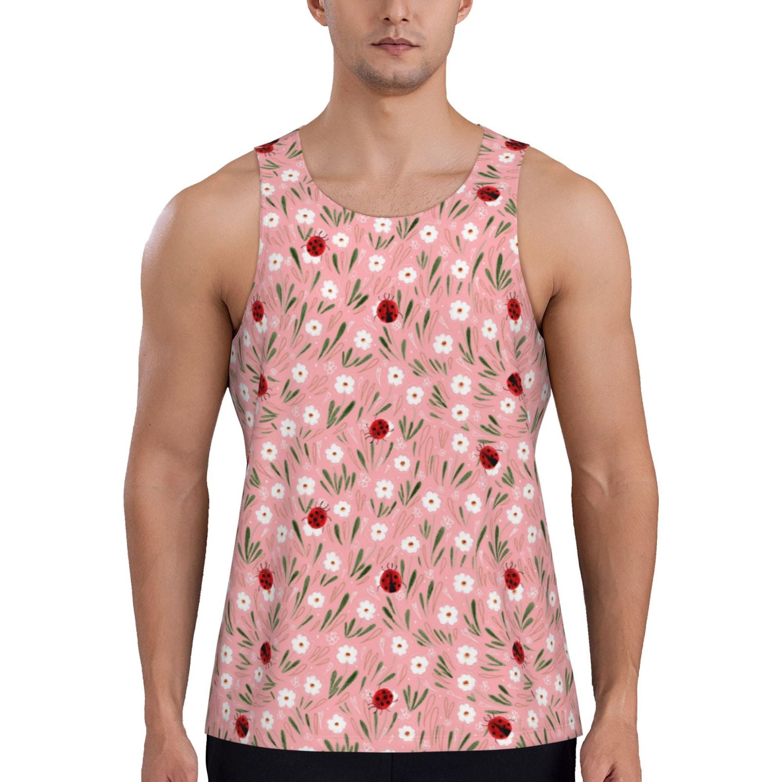 Balery Ladybug And Flowers Pattern Men's Workout Tank Top Gym Muscle ...