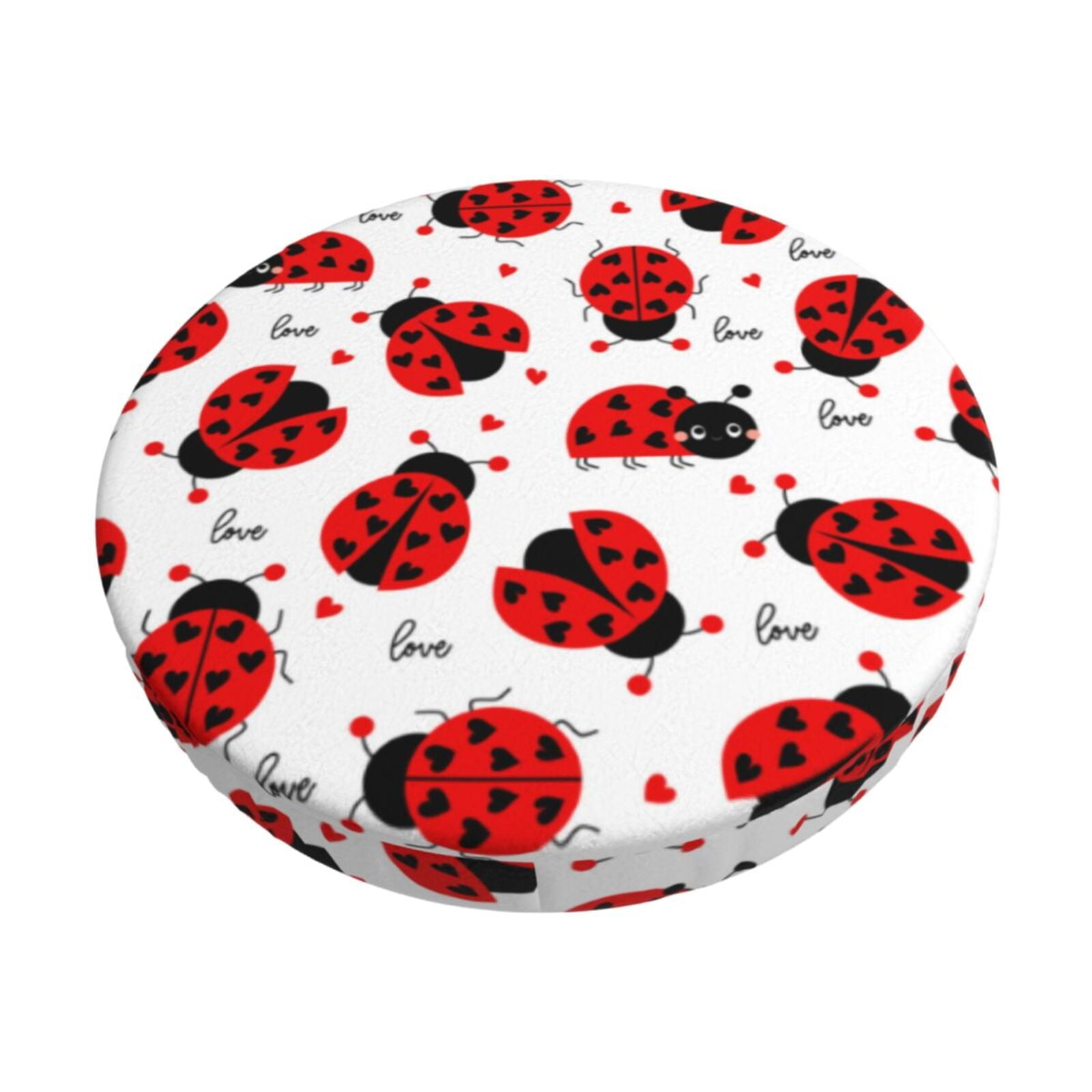 Balery Ladybug And Heart Round Bar Stool Seat Covers Velvet Fabric ...