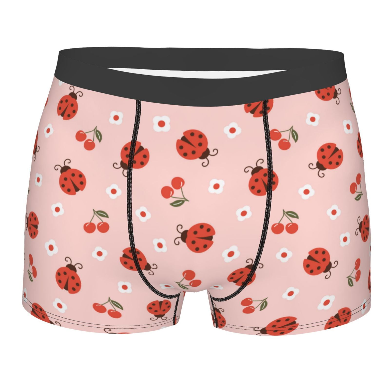 Balery Ladybug With Flower Men's Boxer Briefs, Soft and Breathable Cotton Underwear with nylon ...