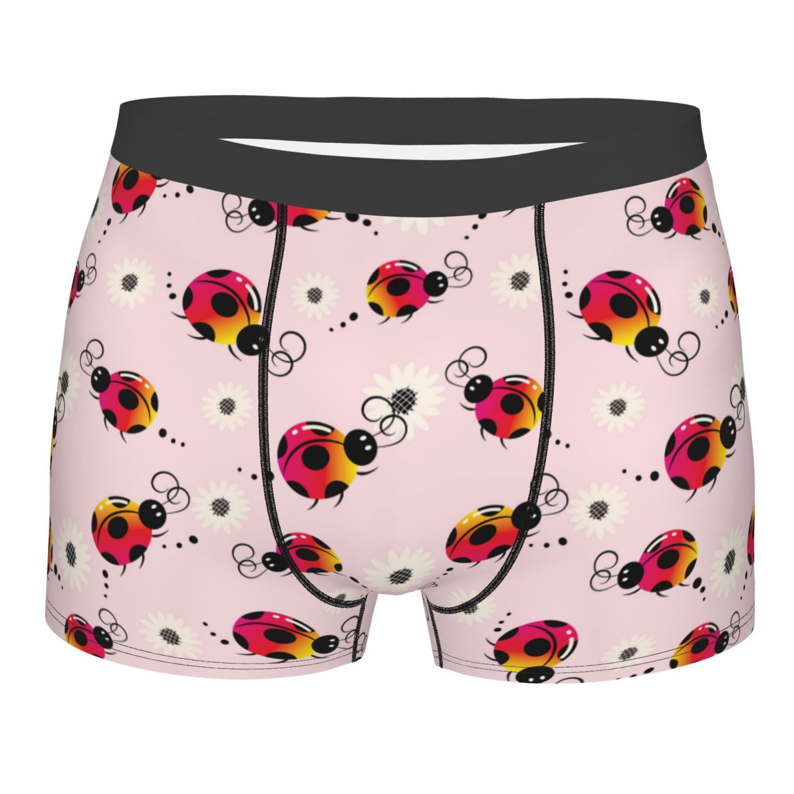 Balery Ladybugs And Flower Men's Boxer Briefs, Soft and Breathable Cotton Underwear with nylon ...