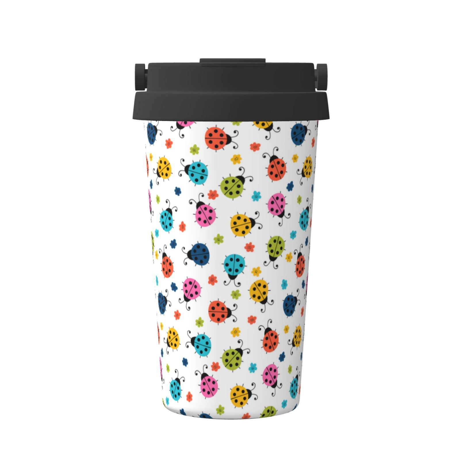 Balery Ladybugs And Flowers Pattern Insulated Coffee Travel Mug ...