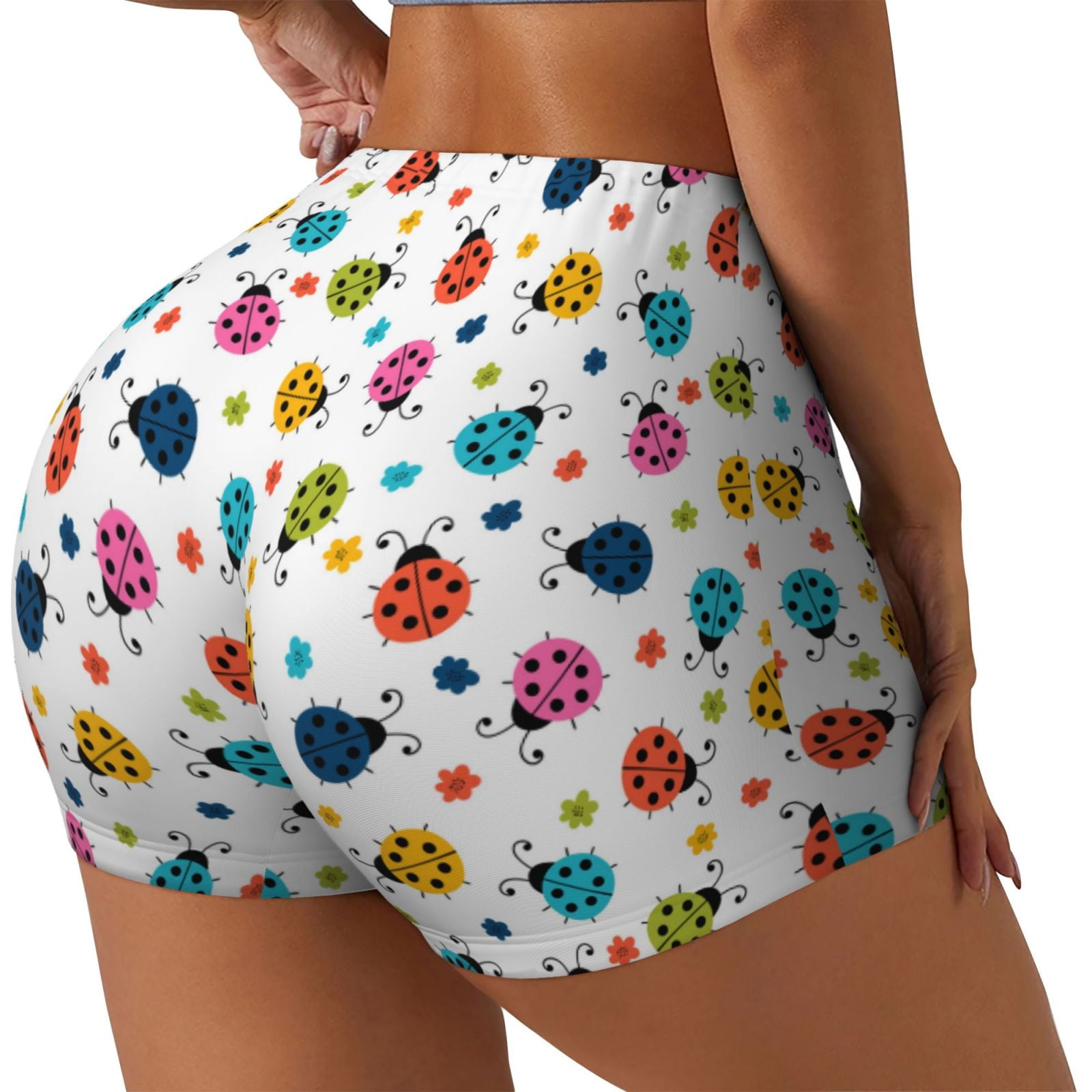 Balery Ladybugs And Flowers Printed Workout Shorts for Women Seamless ...