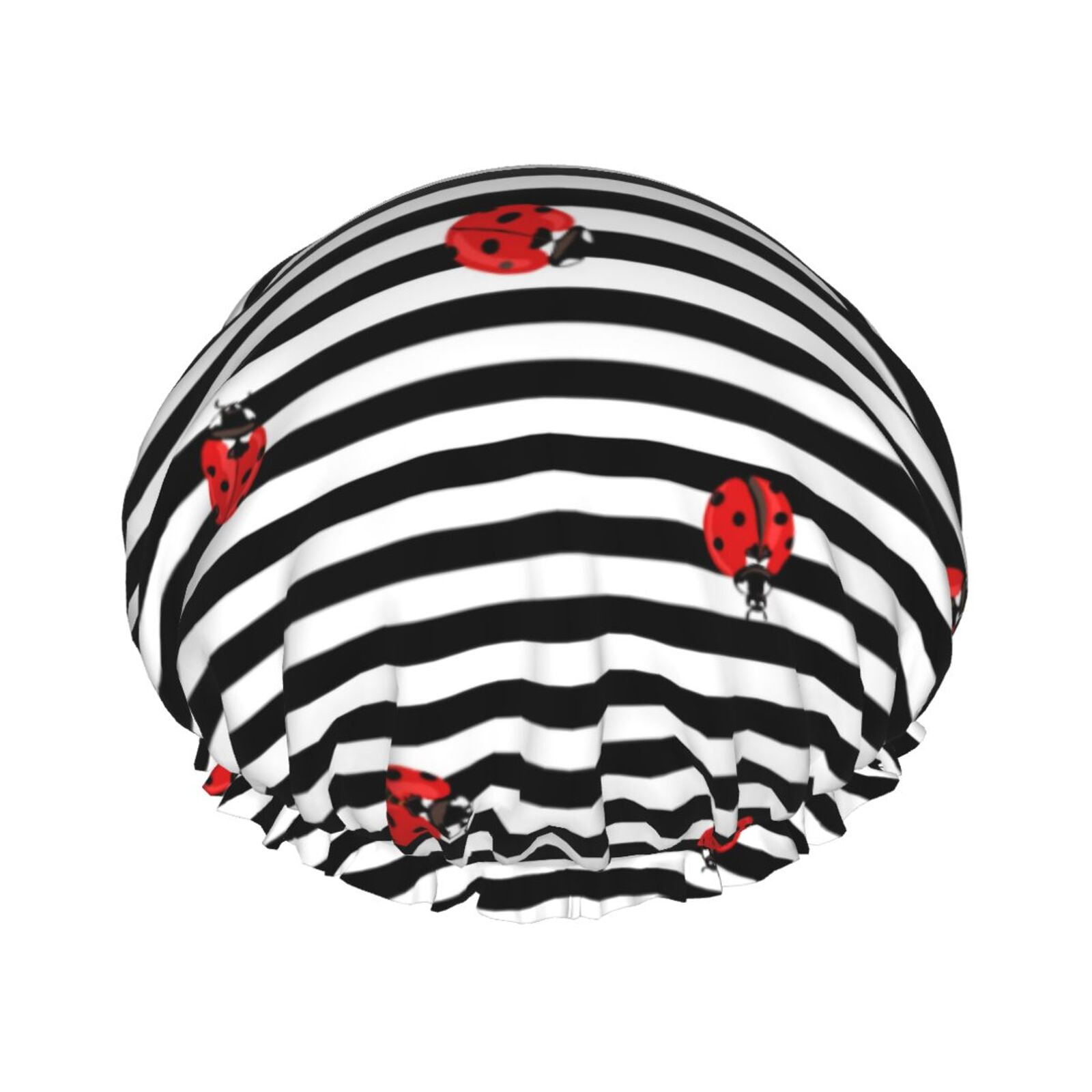 Balery Ladybugs On Black And White Striped Shower Caps, Double Layer ...