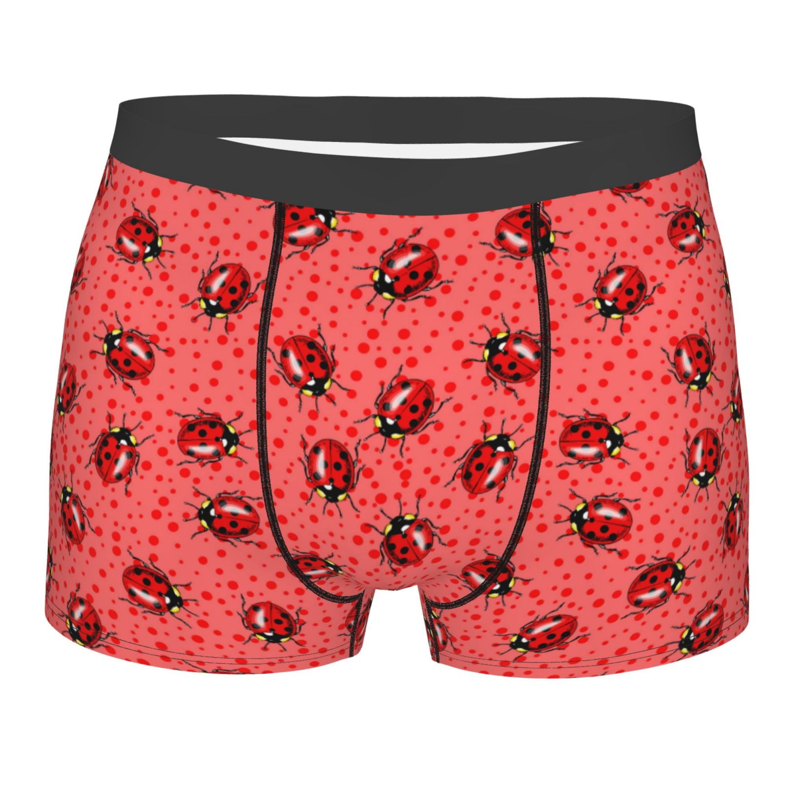 Balery Ladybugs On Red Polka Dot Men's Boxer Briefs, Soft and Breathable Cotton Underwear with ...