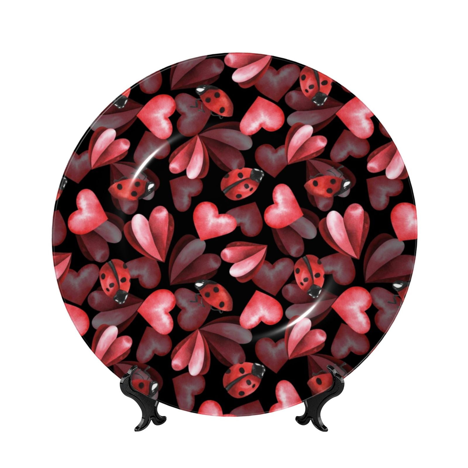 Balery Ladybugs and Red Hearts Print Bone China Decorative Plate ...