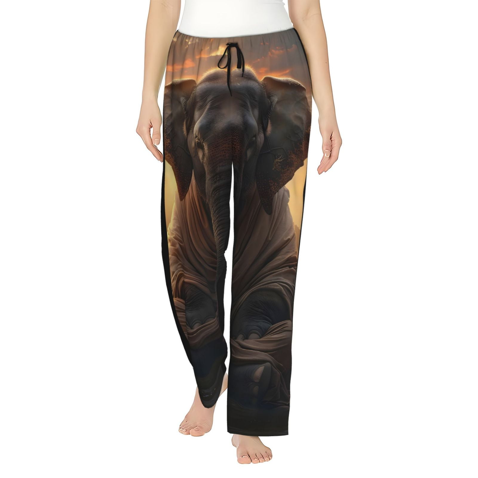 Balery Lake Meditating Elephant print Women's Pajama Pants,Ultra ...