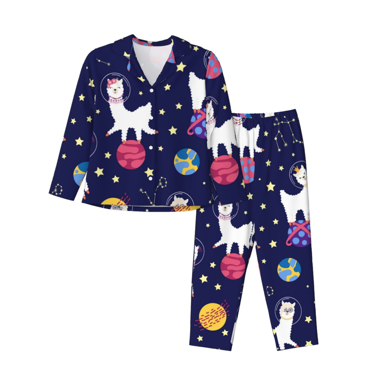 Balery Lama in Space Pattern Pajama Sets for Women Long Sleeve 2 Piece ...