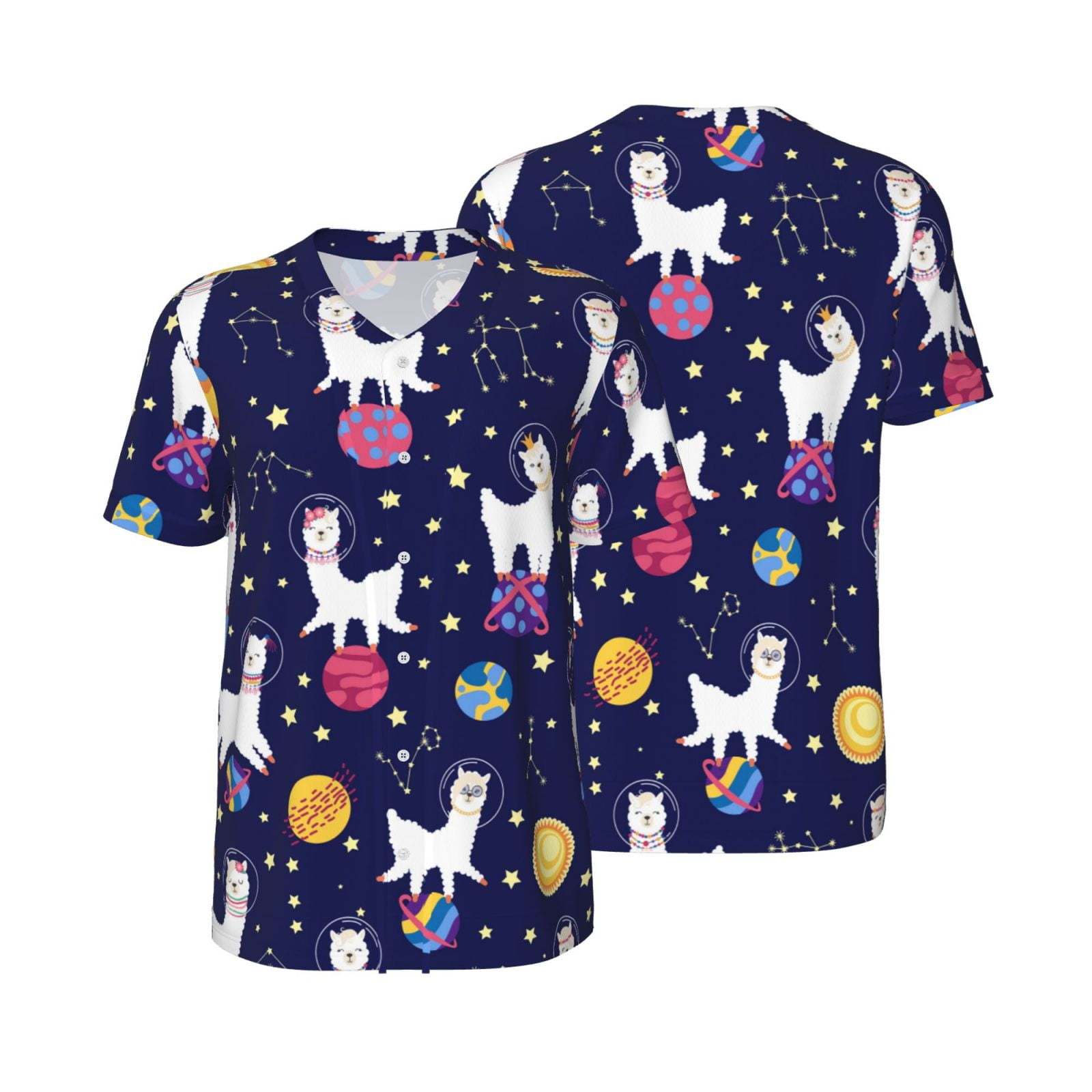 Balery Lama in Space Baseball Jersey for Men Casual Button Down Shirts ...