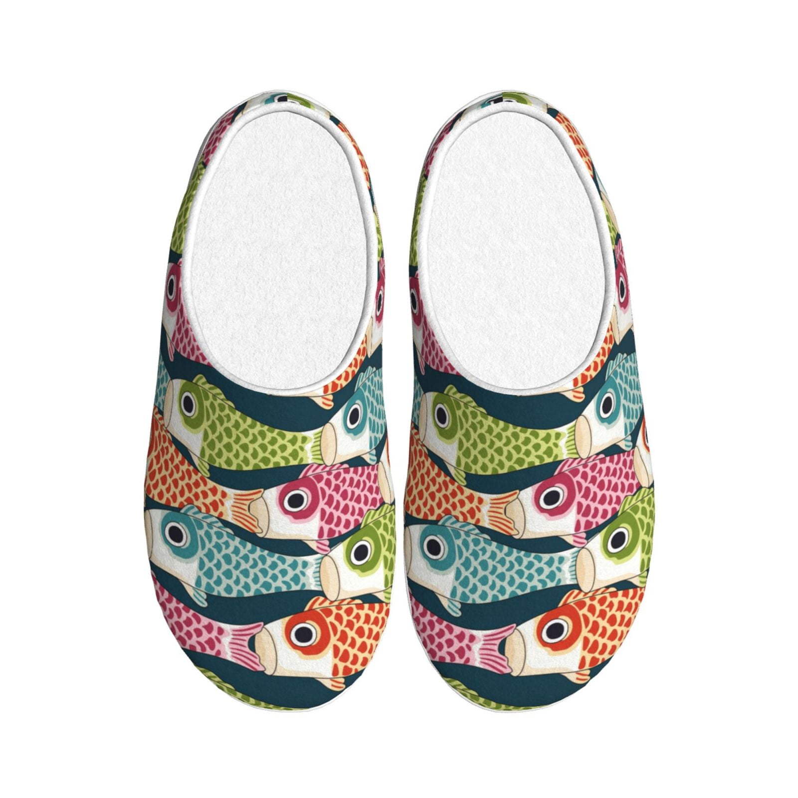 Balery Lantern Koi Fish Pattern Women's Fuzzy Memory Foam Slippers ...