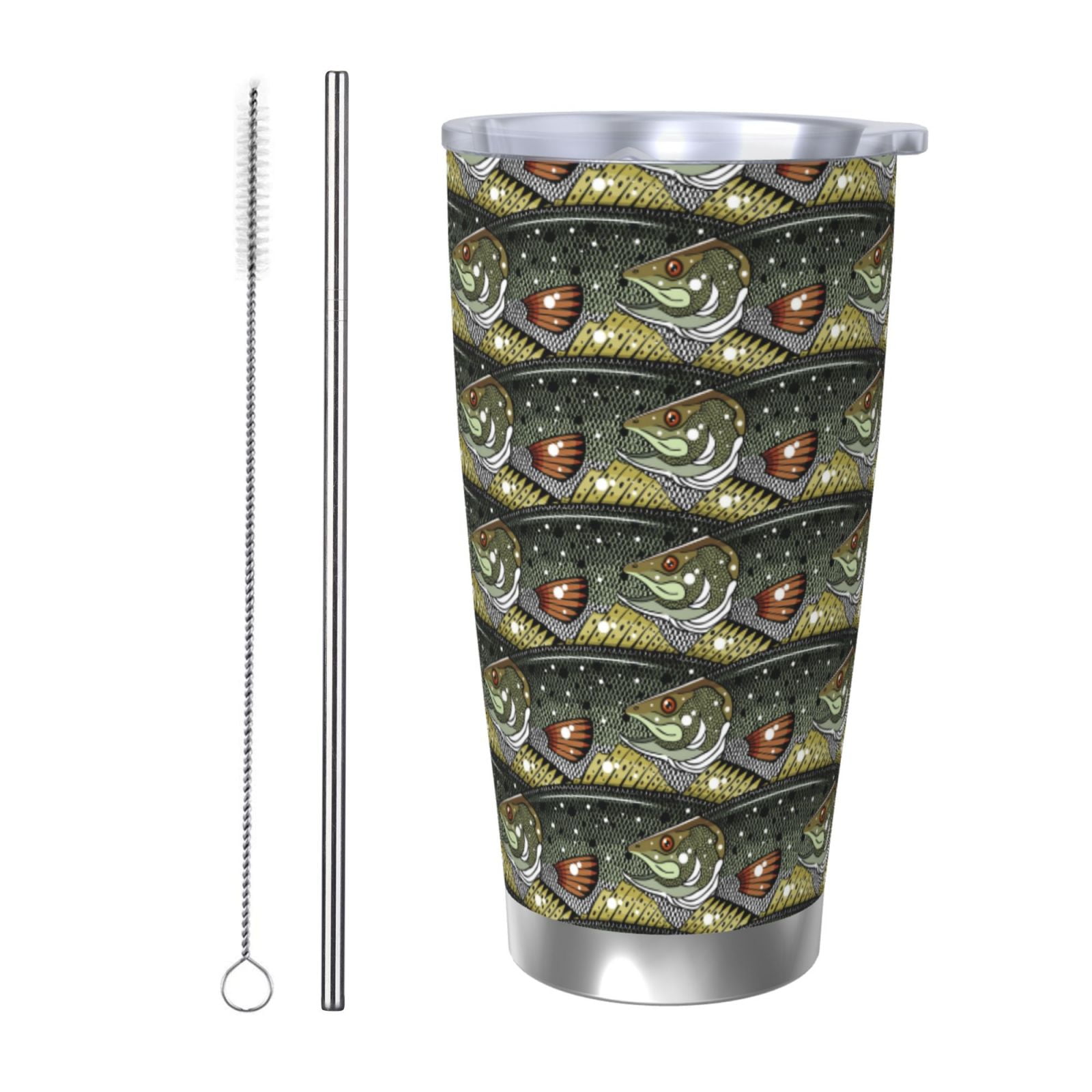 Balery Largemouth Bass Fish Pattern 20oz Insulated Car Cup with Dual ...