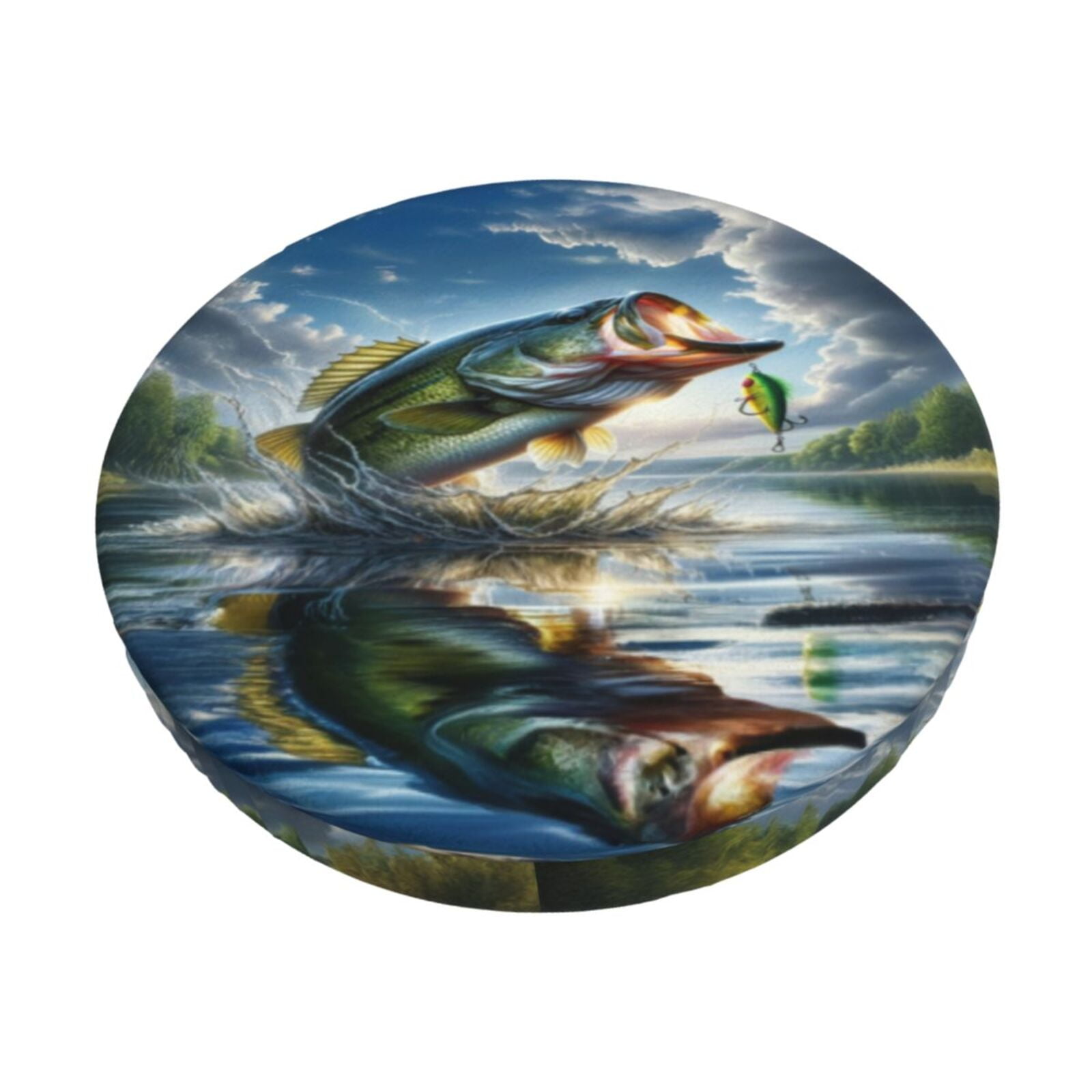 Balery Largemouth Bass Jumping Out of The Water Pattern Round Bar Stool Seat Covers Velvet ...
