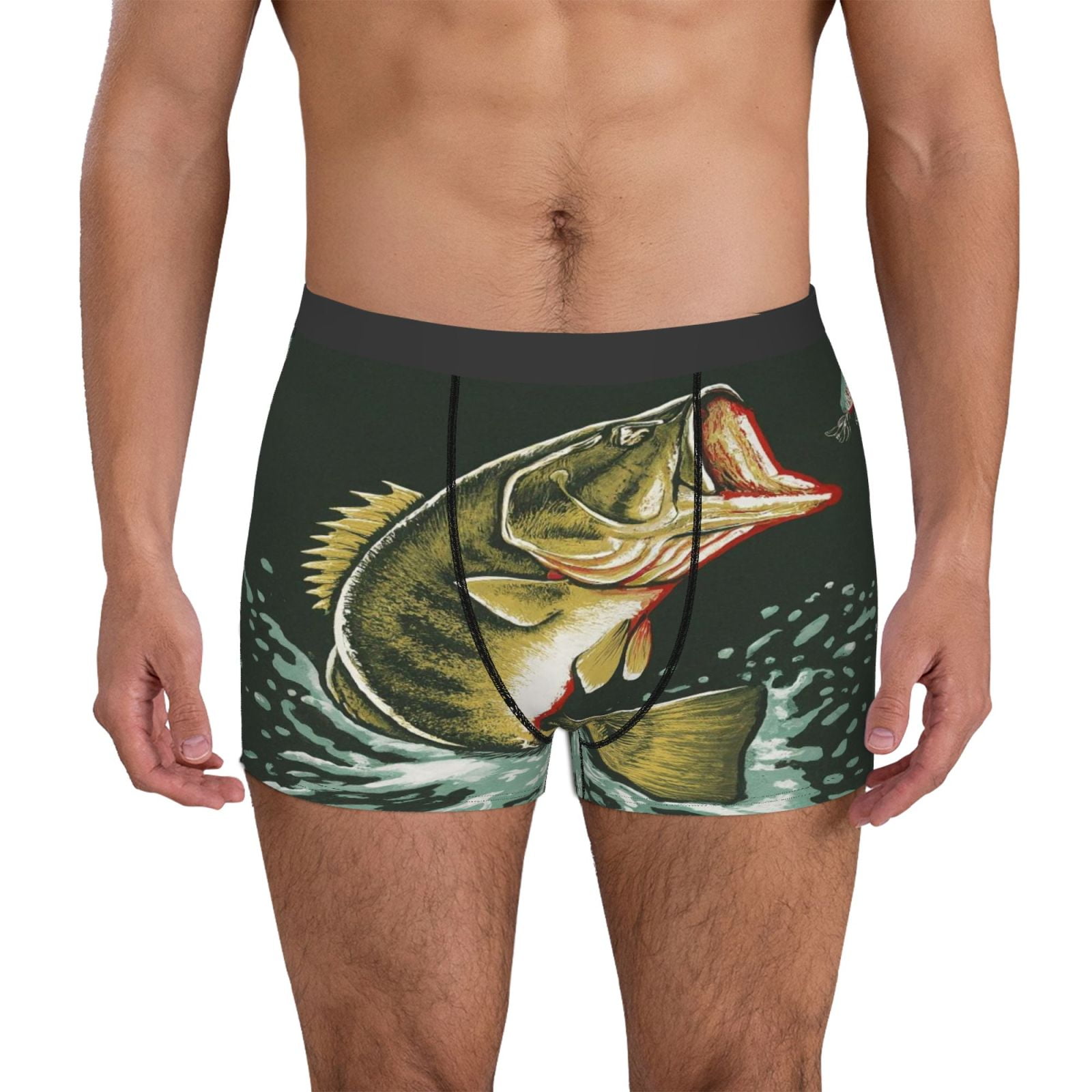 Balery Largemouth Bass jumps out of water Pattern Men's Boxer Briefs, Soft and Breathable Cotton ...
