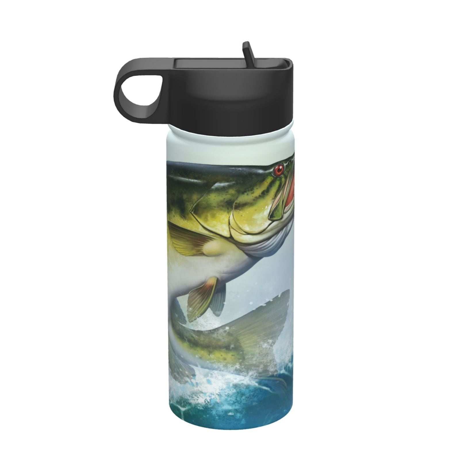 Balery Largemouth Bass jumps out of water Pattern Water Bottle,18oz Sports Insulated Kettle for ...