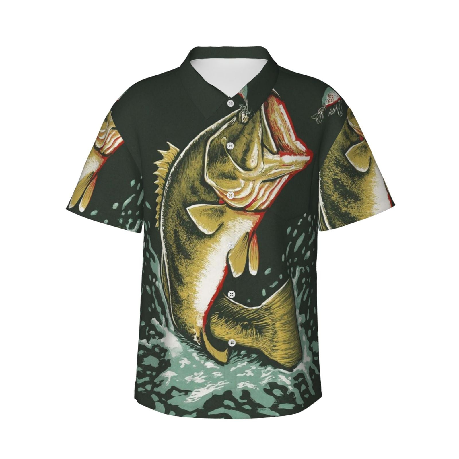 Balery Largemouth Bass jumps out of water Print Men's Hawaiian Shirts Short Sleeve Beach Shirt ...