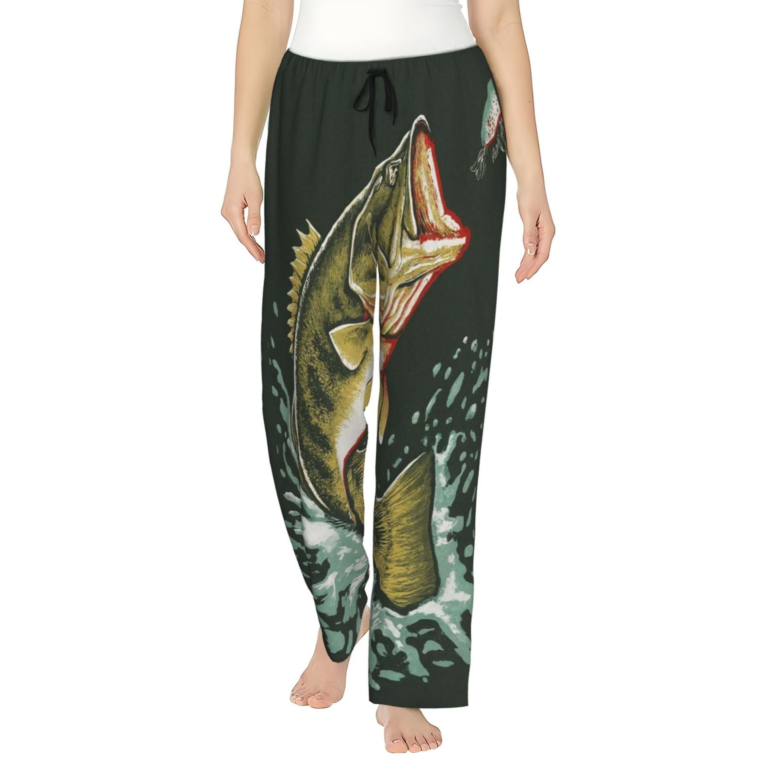 Balery Largemouth Bass jumps out of water print Women's Pajama Pants,Ultra Lightweight Pjs ...