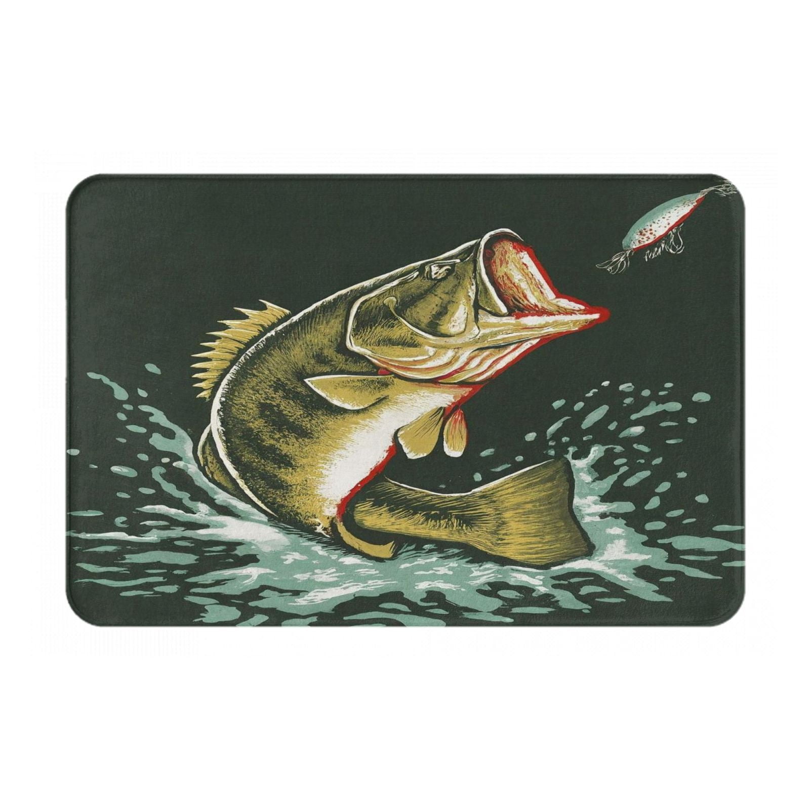 Balery Largemouth Bass jumps out of water Pattern Doormat, Durable Flannel Fabric, Waterproof ...