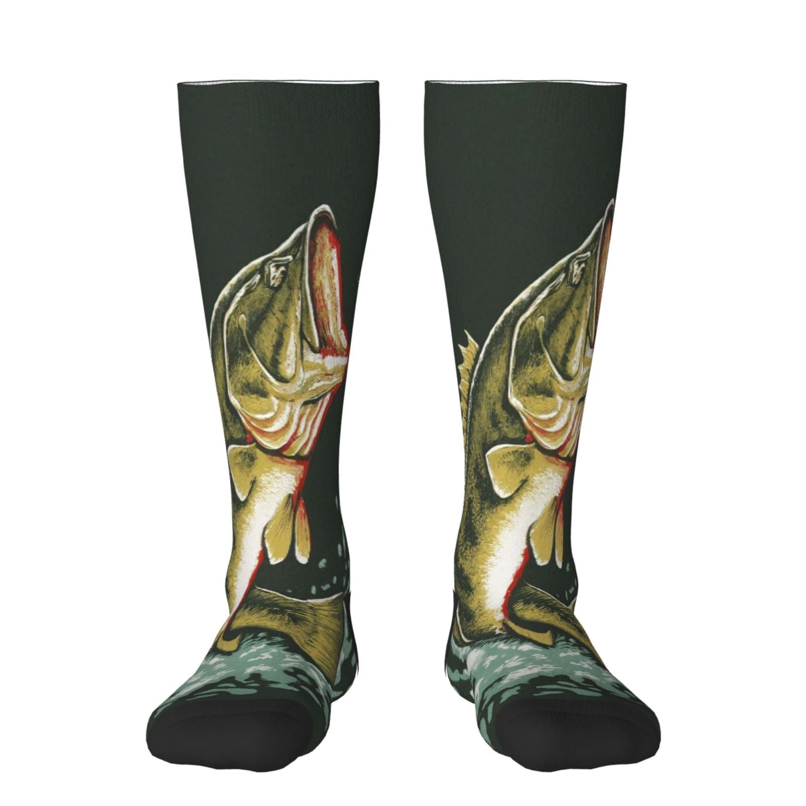 Balery Largemouth Bass jumps out of water Printed Novelty Socks Men's Women's Crew Socks Sports ...