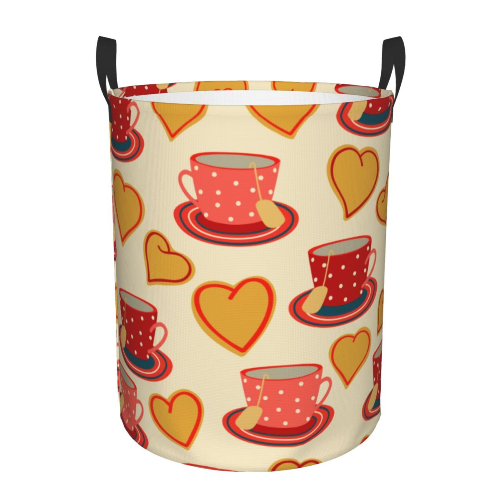 Balery Cups of Tea Round Laundry Basket with Handles Waterproof ...