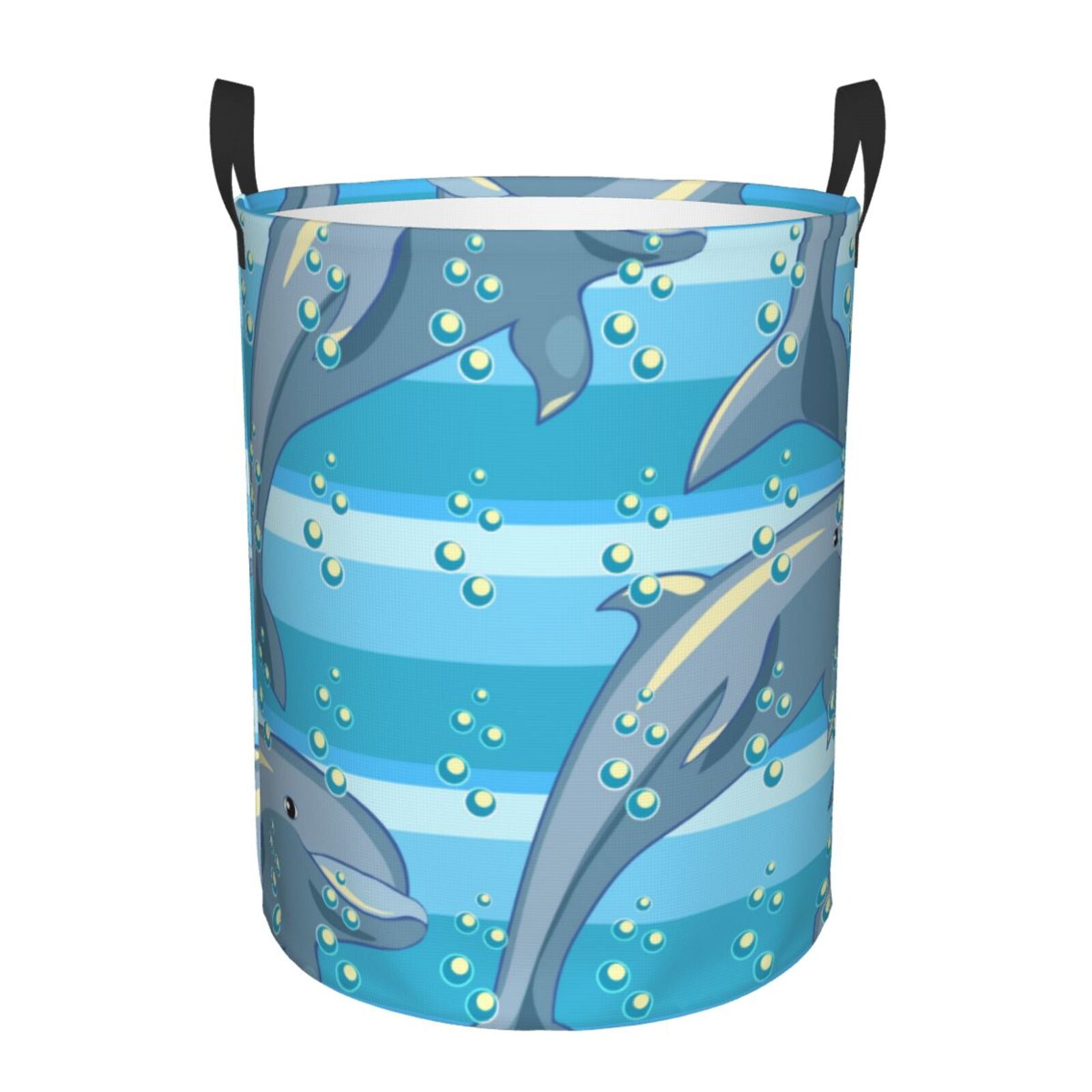 Balery Dolphin Round Laundry Basket with Handles Waterproof Freestanding Laundry Hamper for ...