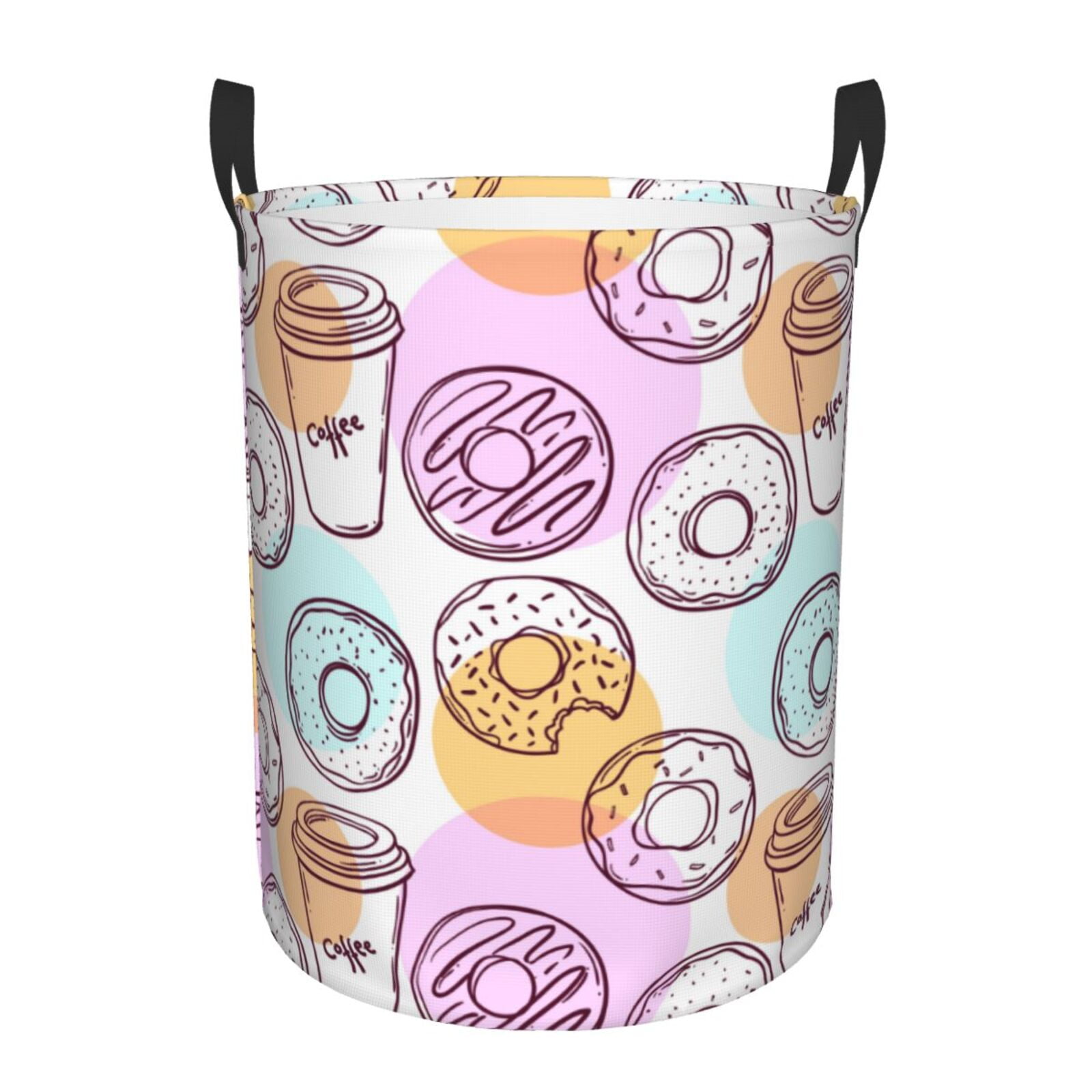 Balery Donuts and Coffee Round Laundry Basket with Handles Waterproof Freestanding Laundry ...
