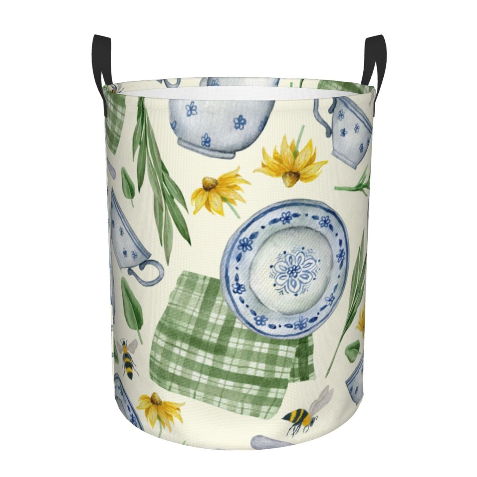 Balery Vintage Utensils Round Laundry Basket with Handles Waterproof ...